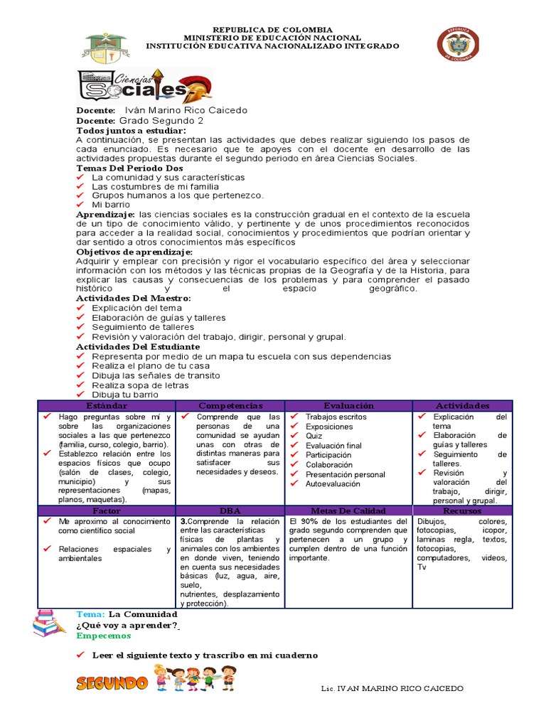 Actividades de Sociales para Segundo Grado | PDF | Maestros | Comunidad