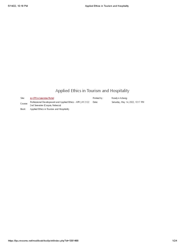 Ethics in Tourism and Hospitality | PDF | Corporate Social ...