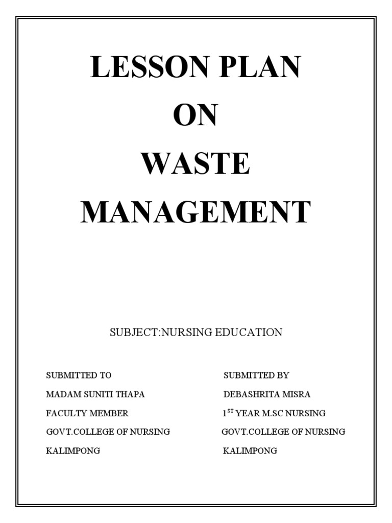 LESSON PLAN Waste | PDF | Lesson Plan | Infection