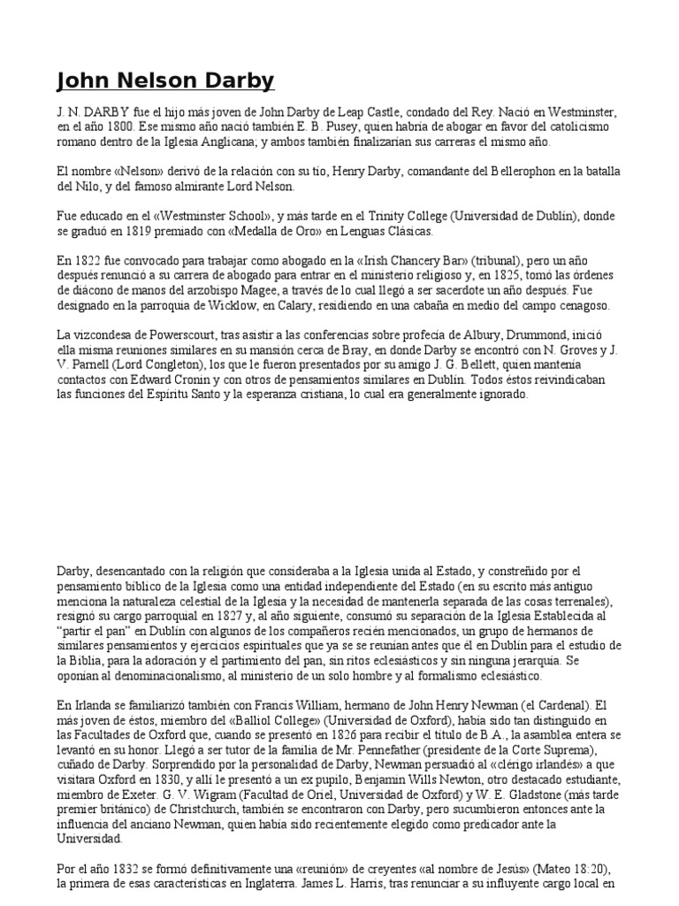 Vida y legado de John Nelson Darby | PDF | Iglesia Católica | Biblia