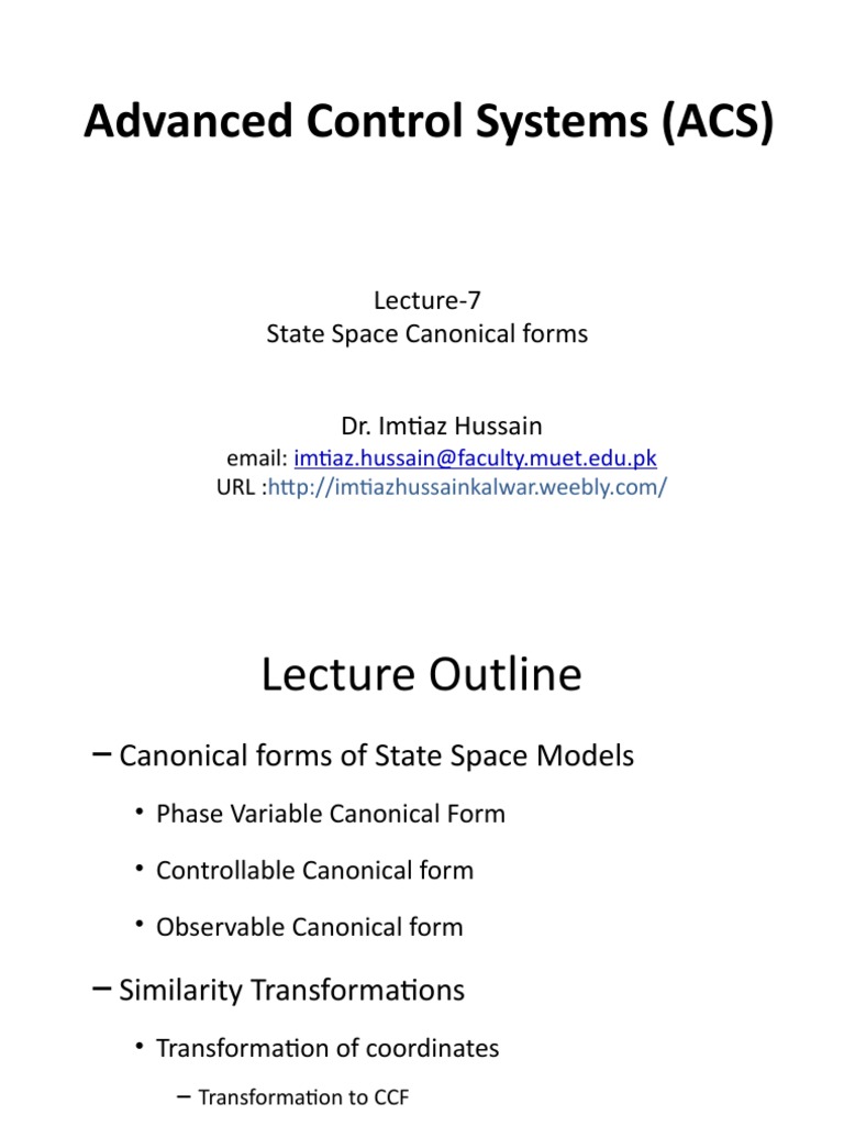 Lecture 7 State Space Canonical Forms | PDF | Matrix (Mathematics) | Applied Mathematics