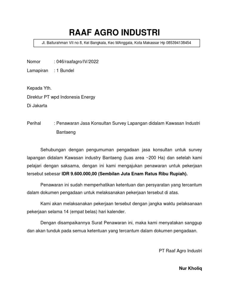 (Revised) Proposal Land Survey Bantaeng Industry (WPD) | PDF