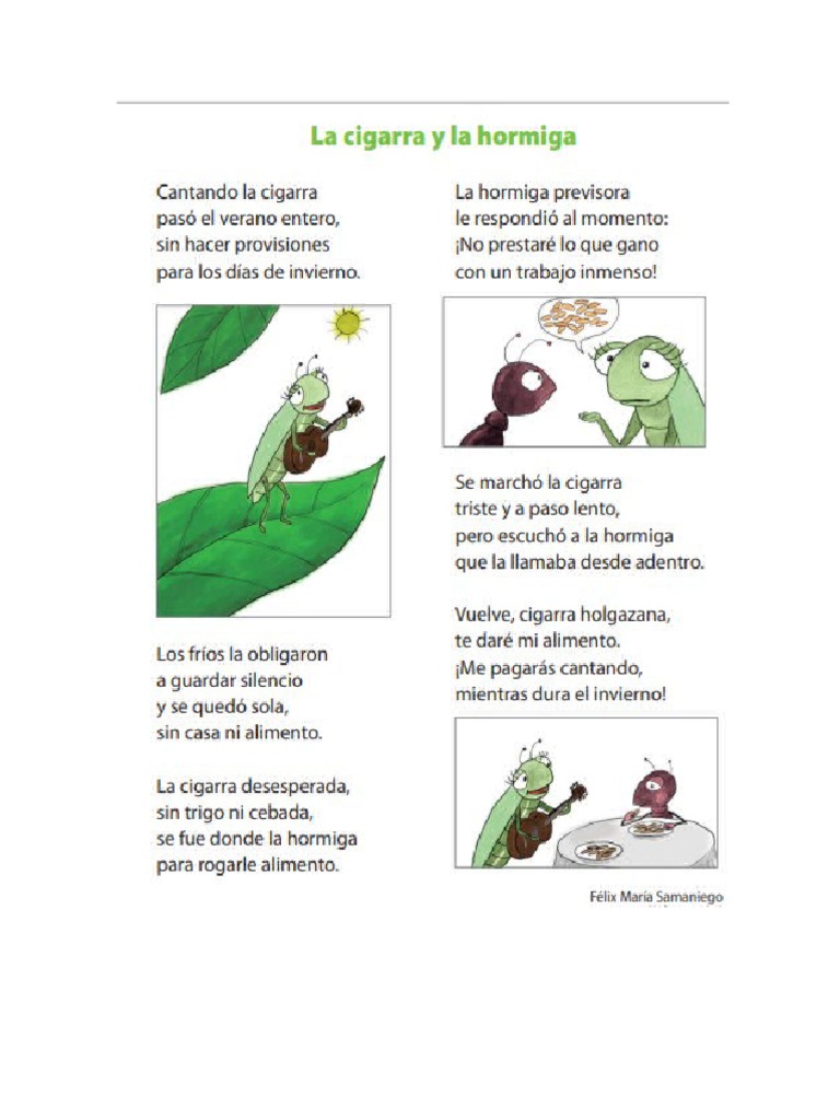 COMPRENSION LECTORA La Cigarra y La Hormiga | PDF