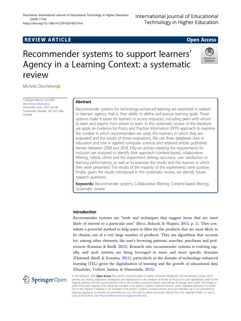 Recommender Systems To Support Learners ' Agency in A Learning Context ...