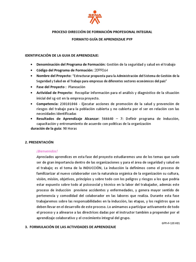 Formato 2021 GFPI-F-135 - Guia - de - Aprendizaje PLANEACION PYP | PDF | Evaluación | Planificación