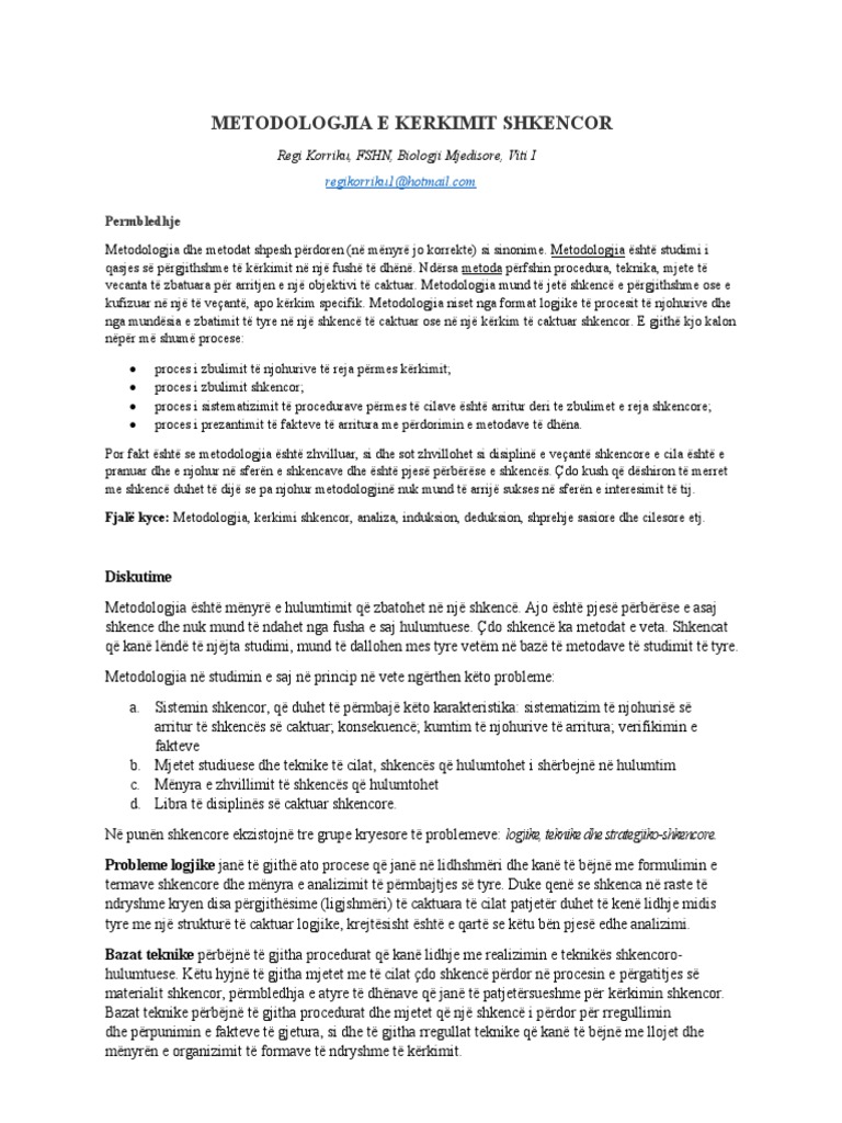 Metodologjia e Hulumtimit Shkencor | PDF