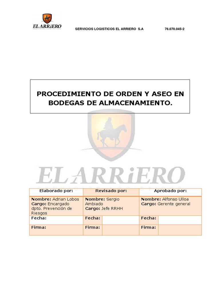 Procedimiento de Orden y Aseo en Bodegas de Almacenamiento | PDF | Residuos