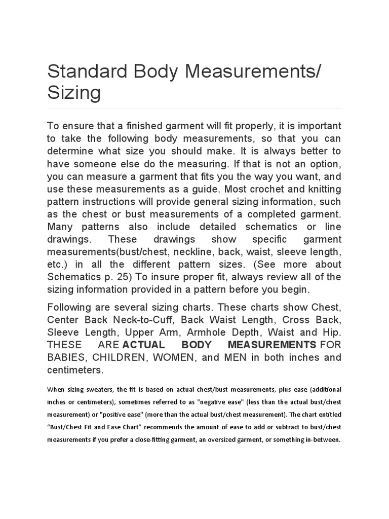 Standard Body Measurements-22-8-21 | PDF | Waist | Foot