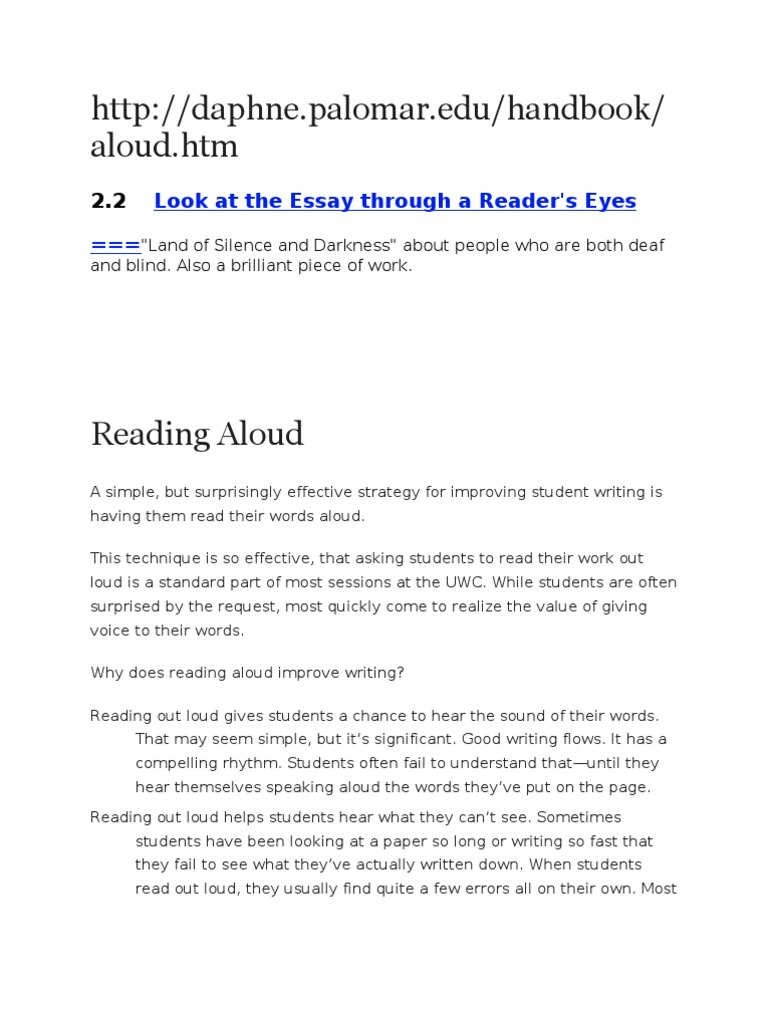 Aloud - HTM: Look at The Essay Through A Reader's Eyes | PDF ...