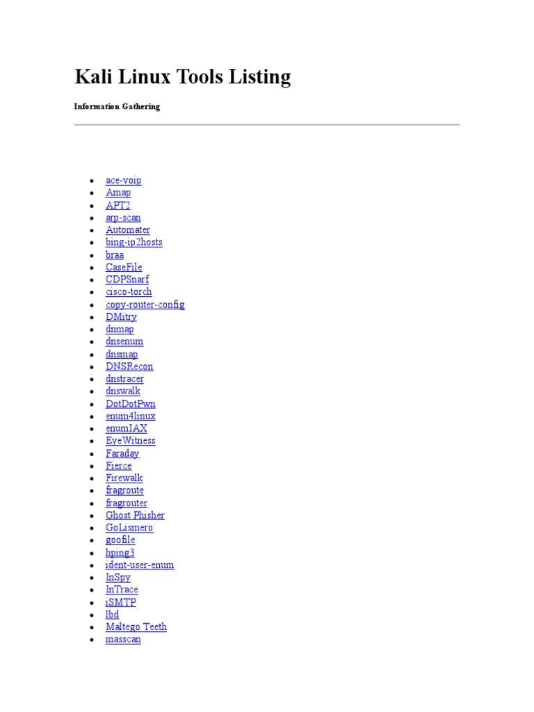 Kali Linux Tools Listing | PDF | Free Software | Computer Network Security