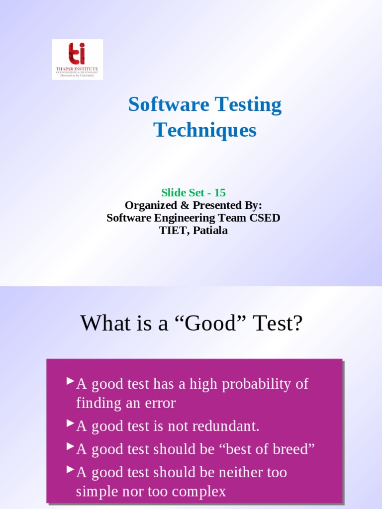 Slide Set 15 Software Testing Techniques Pdf Software Testing Class Computer Programming