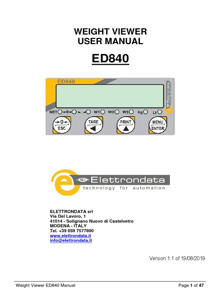 Weight Viewer User Manual Ed840 | PDF | Power Supply | Pipe (Fluid ...