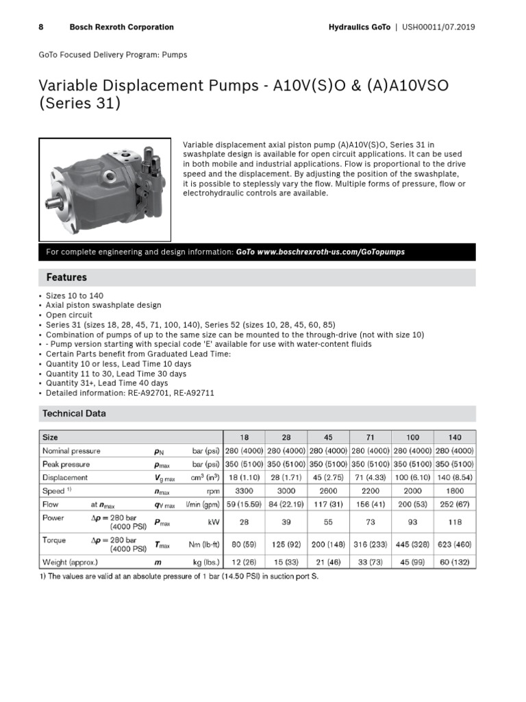 Variable Displacement Pumps - A10V (S) O & (A) A10VSO (Series 31) | PDF ...
