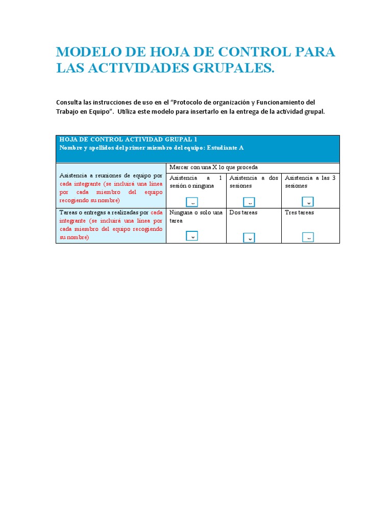 Modelo de Hoja de Control | PDF