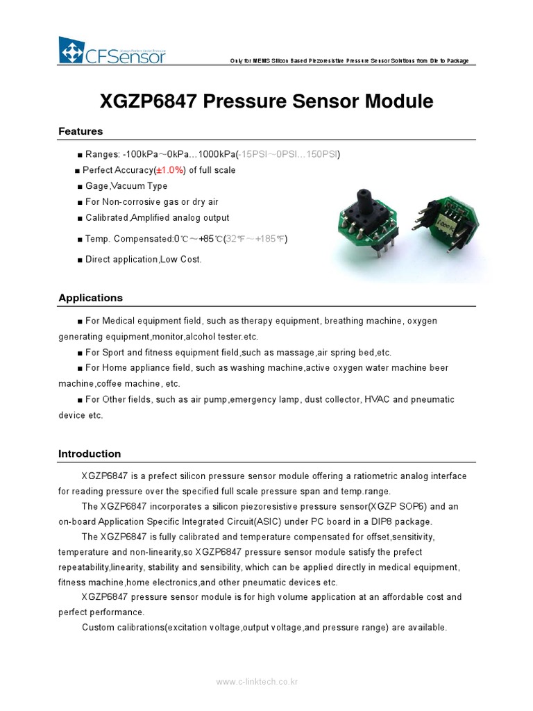 XGZP6847 Pressure Sensor Module: Features | Download Free PDF ...