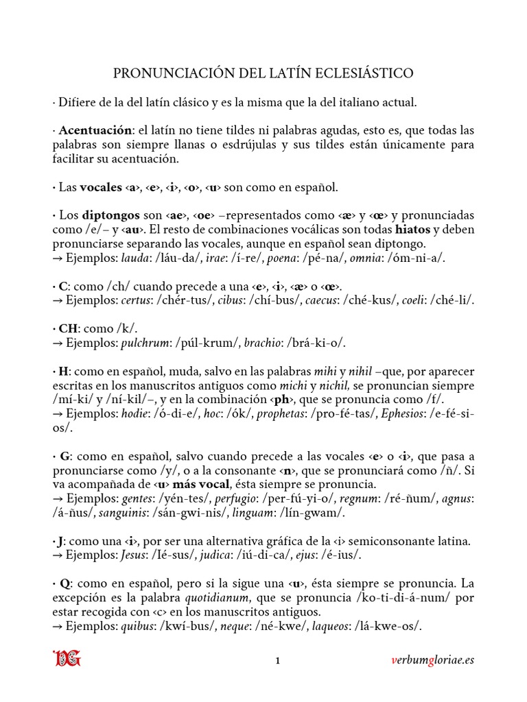 Pronunciación del Latín Eclesiástico | PDF | Lingüística | Lenguas de ...