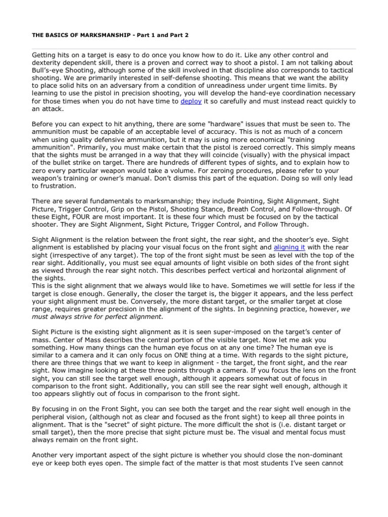 The Basics of Marksmanship | PDF | Trigger (Firearms) | Visual Perception