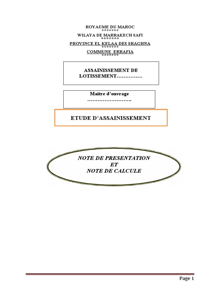 Note de Presentation Et Calcul | PDF | Assainissement | Fosse septique