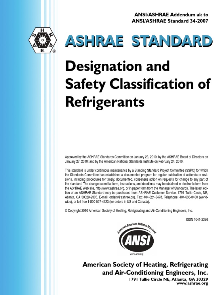 Ashrae Standard: Ashrae Standard Designation and Safety Classification ...