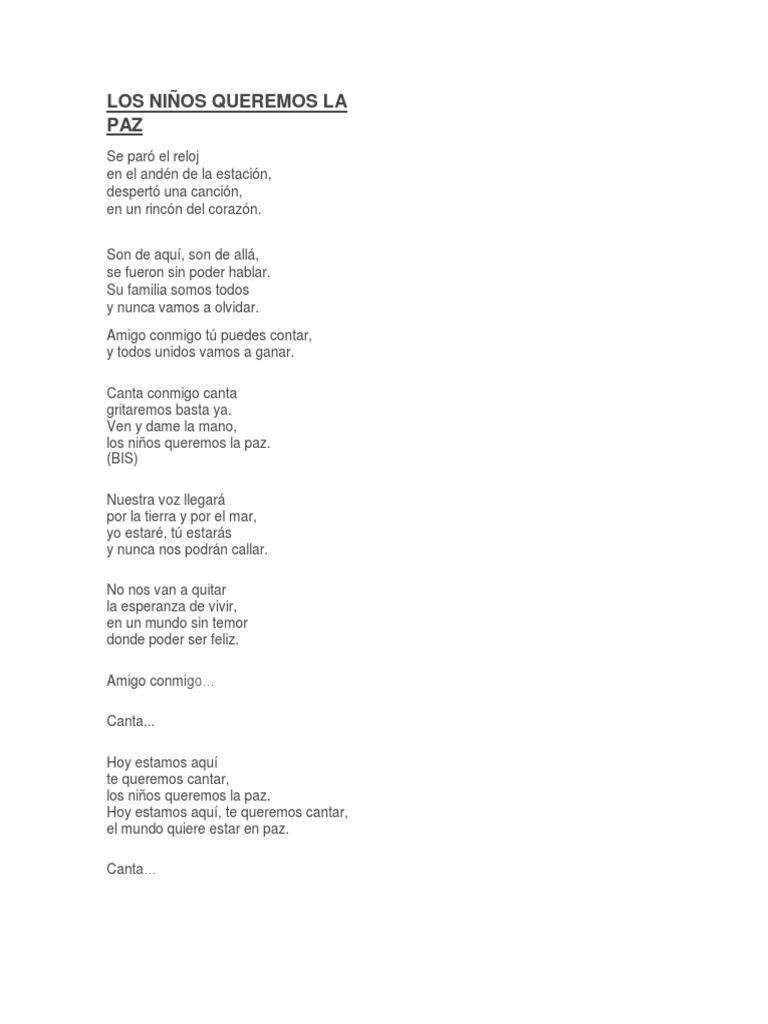 Letra de "Los Niños Queremos la Paz" | PDF | Arte | Poesía