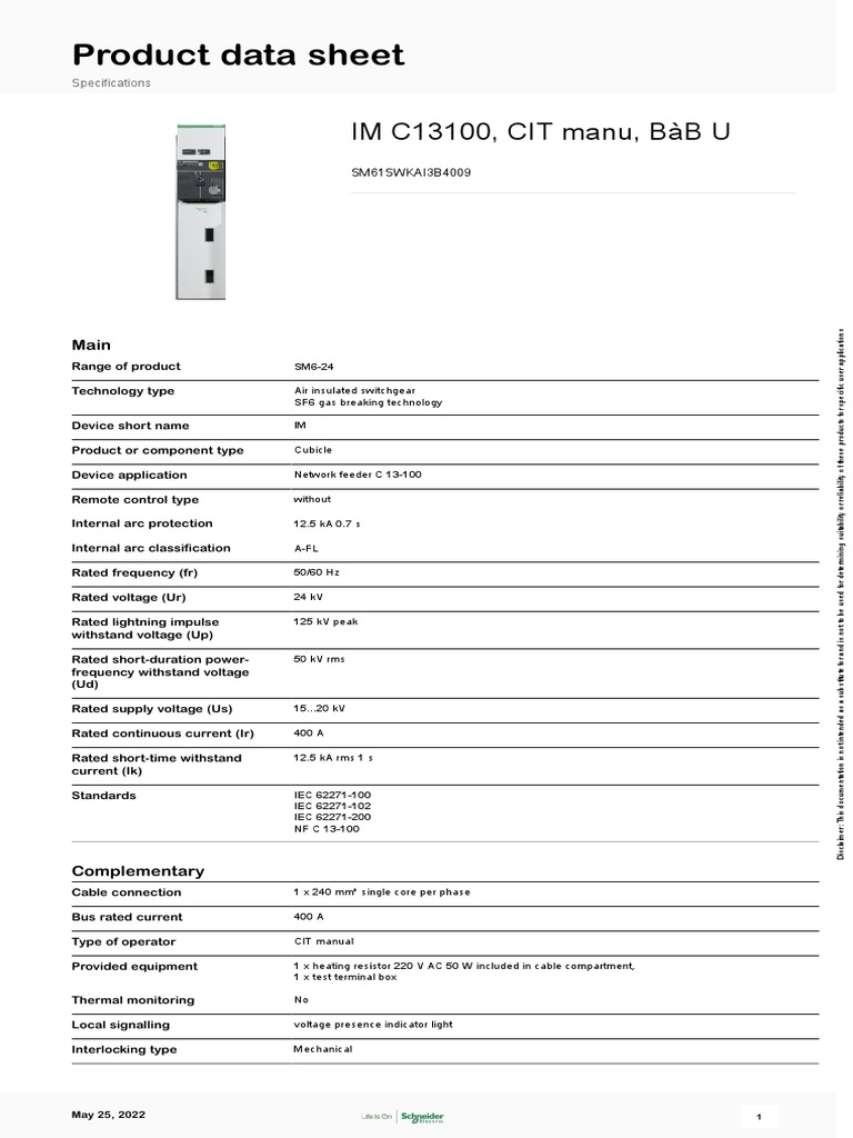SM6-24 air insulated switchgear product data sheet | PDF | Switch | Alternating Current