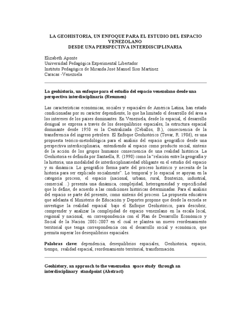 Geohistoria y espacio en Venezuela | PDF | Ciencias sociales