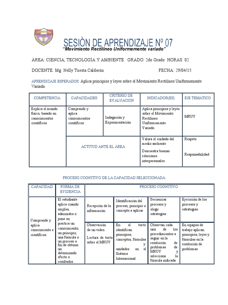 MRUV Movimiento Rectilíneo Uniformemente Variado | PDF | Evaluación | Aprendizaje