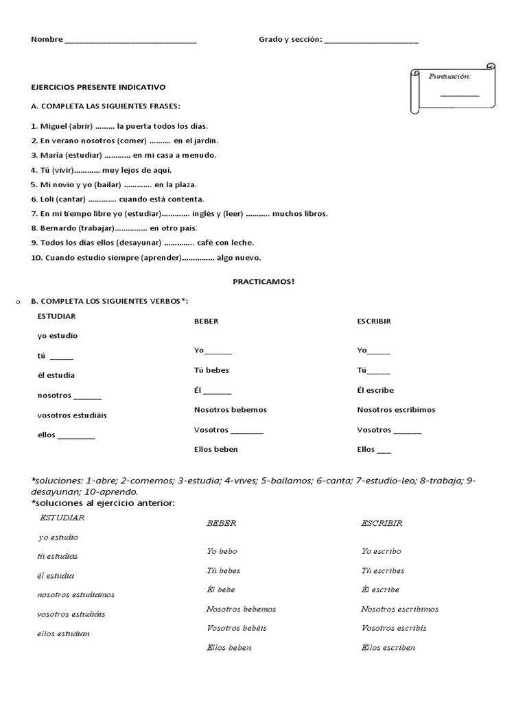 Ejercicios de Presente Indicativo | PDF