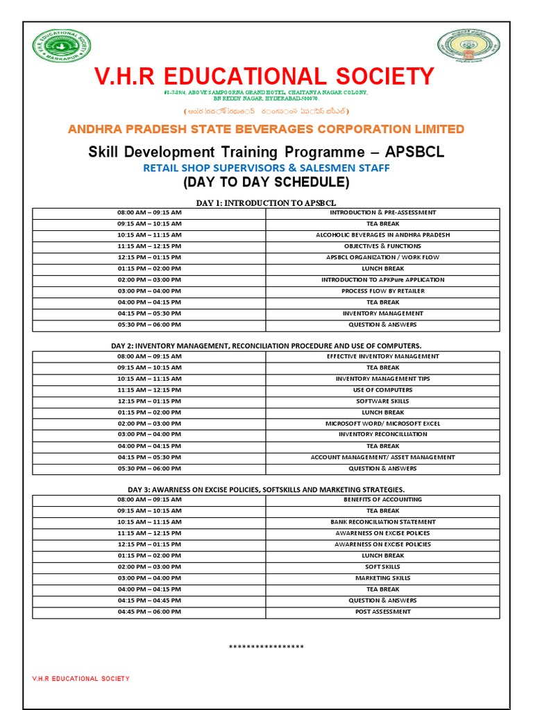 APSBCL 3 Day Schedule Pattern | PDF | Computing | Economies