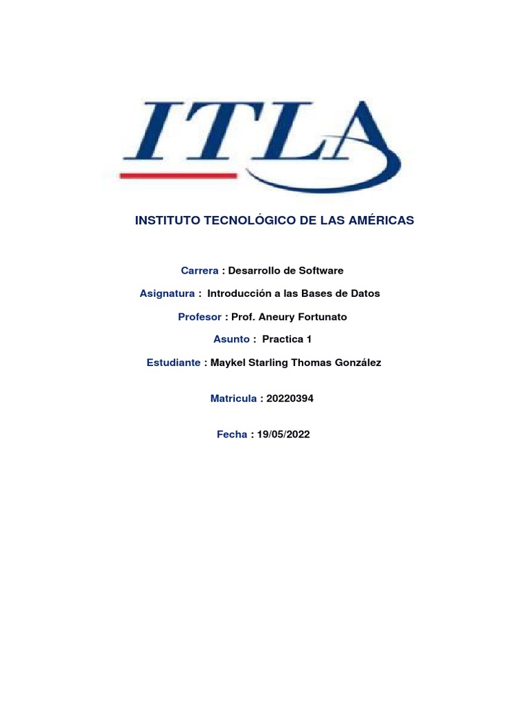 Instituto Tecnológico de Las América1 Base | PDF | Bases de datos | SQL