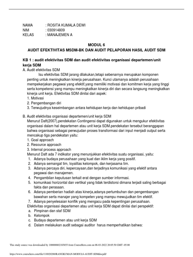 Rangkuman Modul6 Audit SDM PDF | PDF