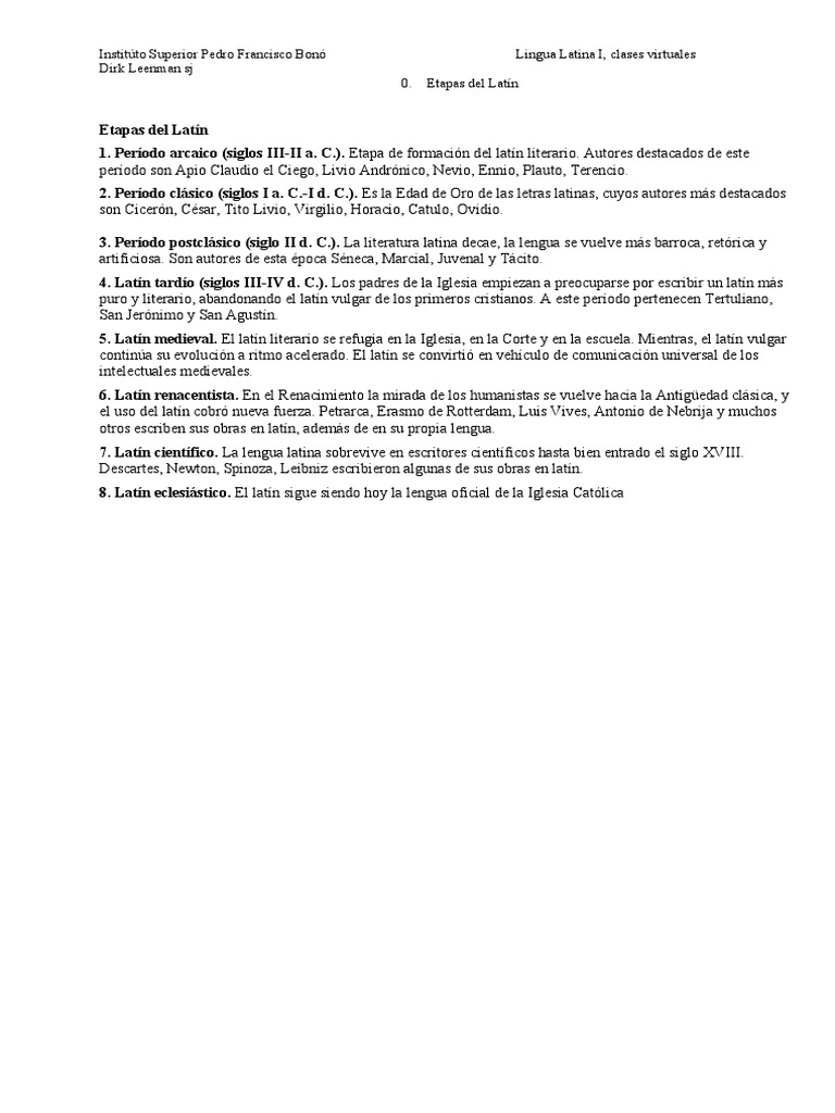 Etapas de la lengua latina | PDF