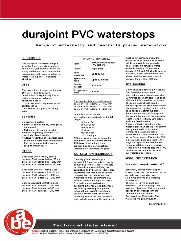 Durajoint PVC Waterstops | PDF | Polyvinyl Chloride | Extrusion