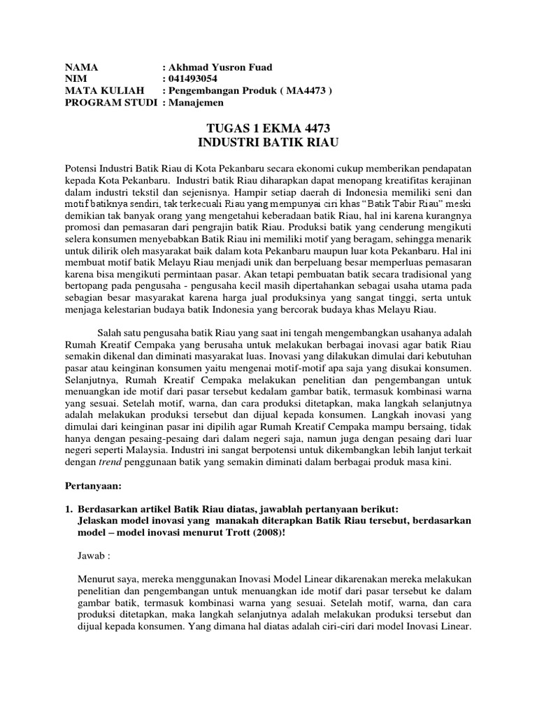 TUGAS 1 Pengembangan Produk (EKMA 4473) - Akhmad Yusron Fuad | PDF