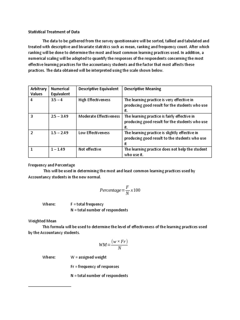 Statistical Treatment of Data: Percentage F N x100 | PDF | Statistics ...