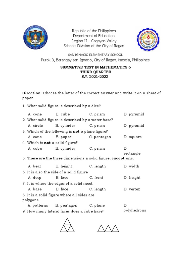 3RD Quarter Summative Test in Math | PDF | Area | Mathematics