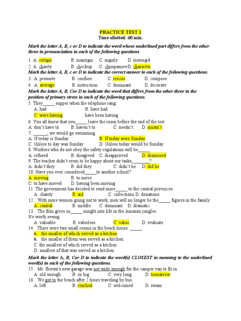 PRACTICE TEST 1 | PDF | Mark Twain | Traffic