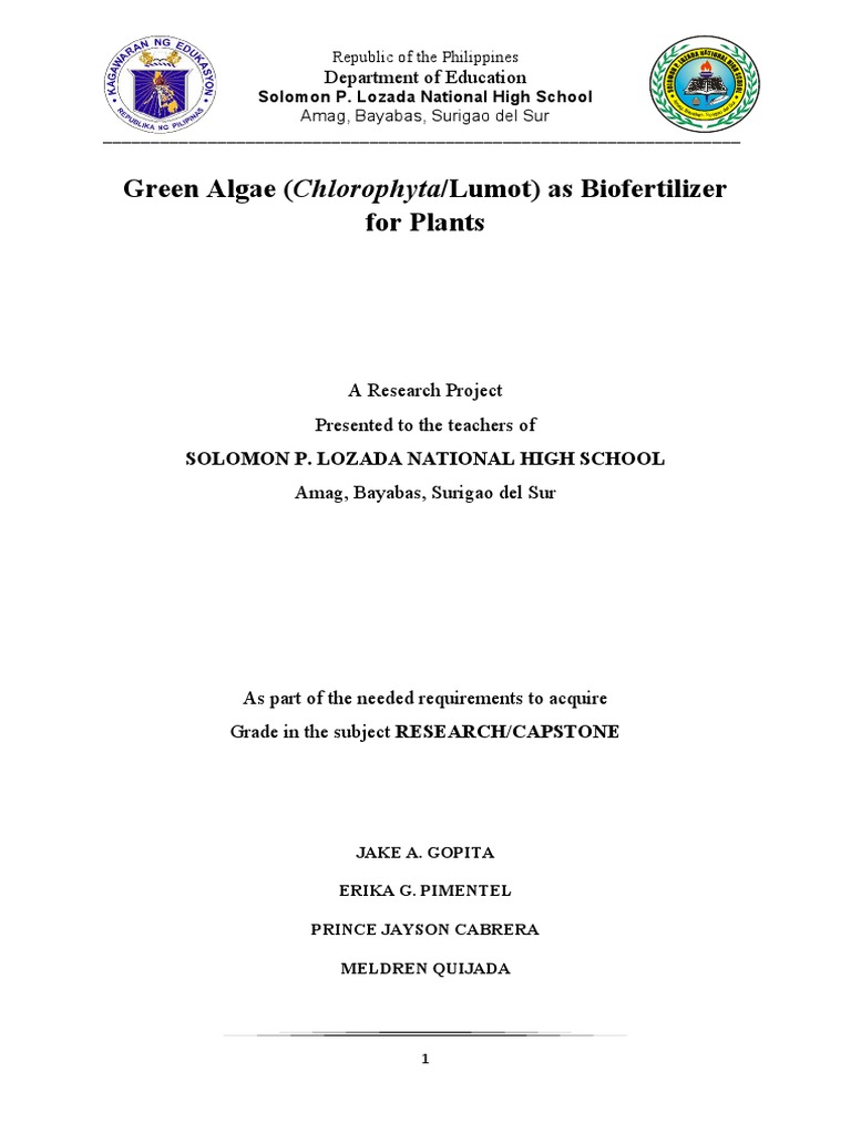 Green Algae (Chlorophyta/Lumot) As Biofertilizer For Plants: Department ...