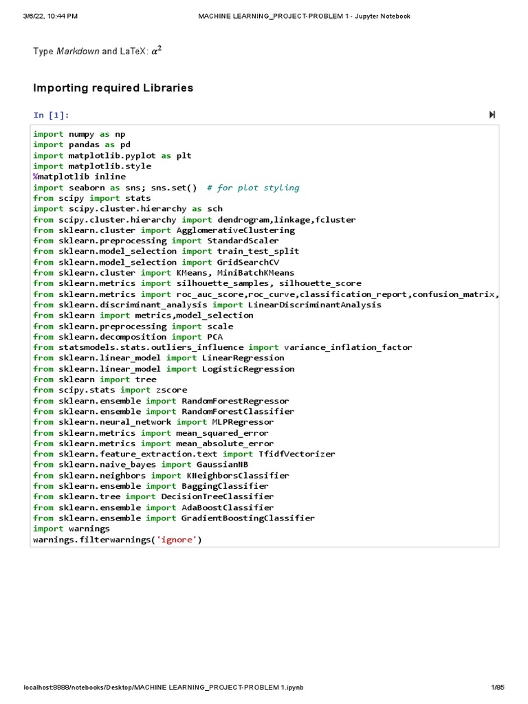 Machine Learning Project Problem 1 Jupyter Notebook PDF | Download Free ...