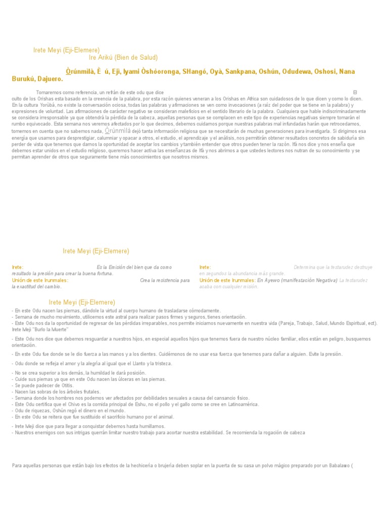 Irete Meyi | PDF | Santeria | Religión étnica