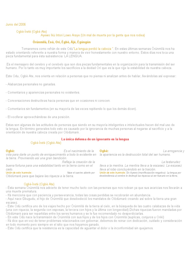Significado de Ogbè Ate en Ifá | PDF | Religión y espiritualidad