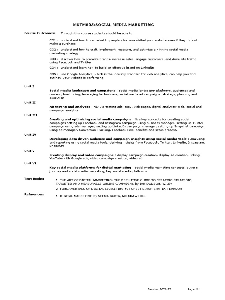 Digital Marketing Syllabus | PDF | Digital Marketing | Social Media