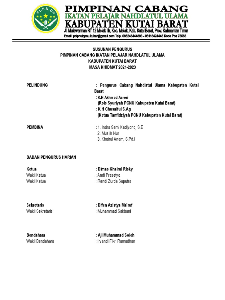 Susunan Pengurus PC Ipnu Kutai Barat | PDF