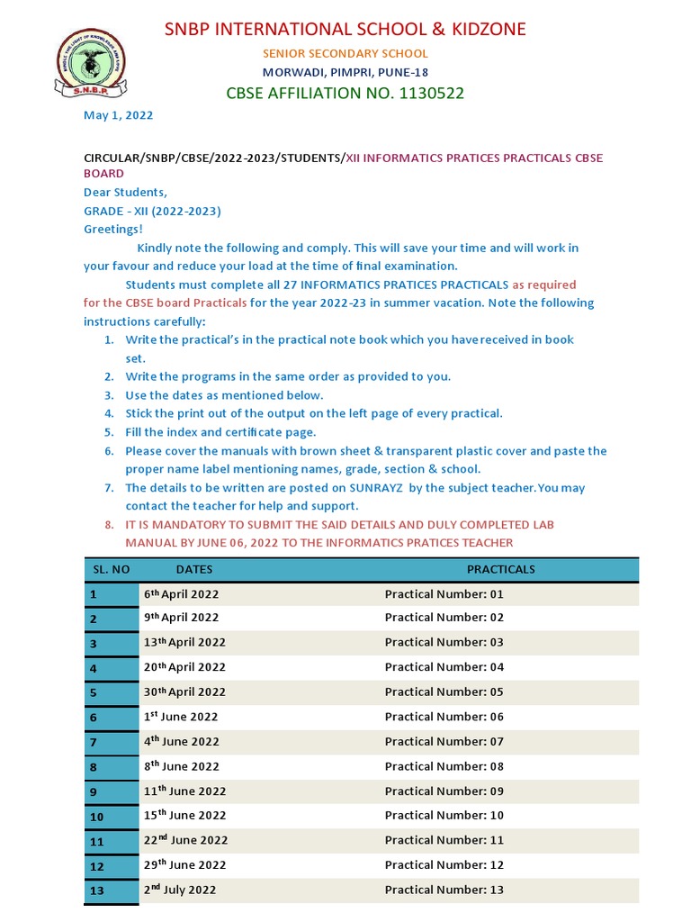 Schedule and Instructions for Completing Grade XII Informatics ...
