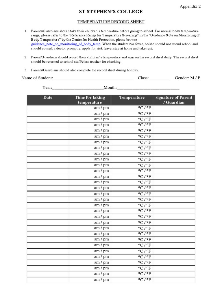 Temperature Record Sheet | PDF