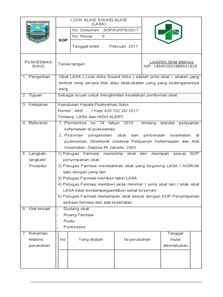 Sop Obat Lasa | PDF