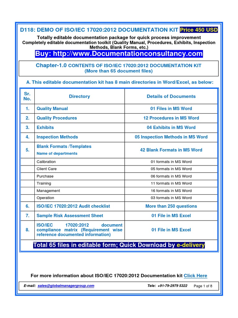 ISO/IEC 17020:2012 Documentation Kit | PDF | Audit | Documentation