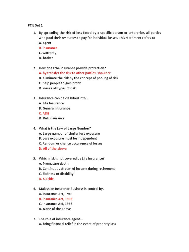 B. Insurance: Pcil Set 1 | PDF | Insurance | Life Insurance
