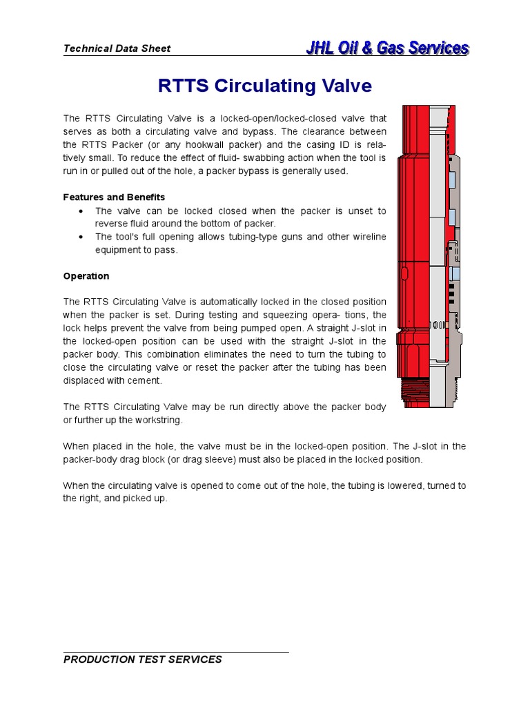 RTTS Circulating Valve | PDF | Manufactured Goods | Equipment