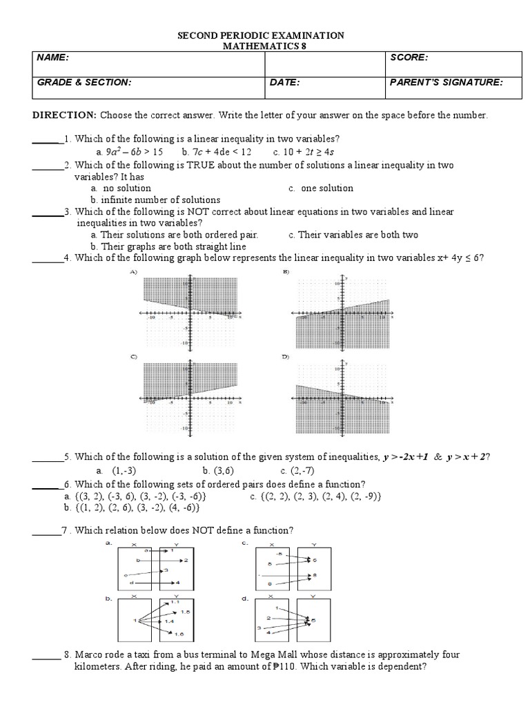 Math QTR.2 Second QTR - Exam | PDF | Function (Mathematics) | Algebra